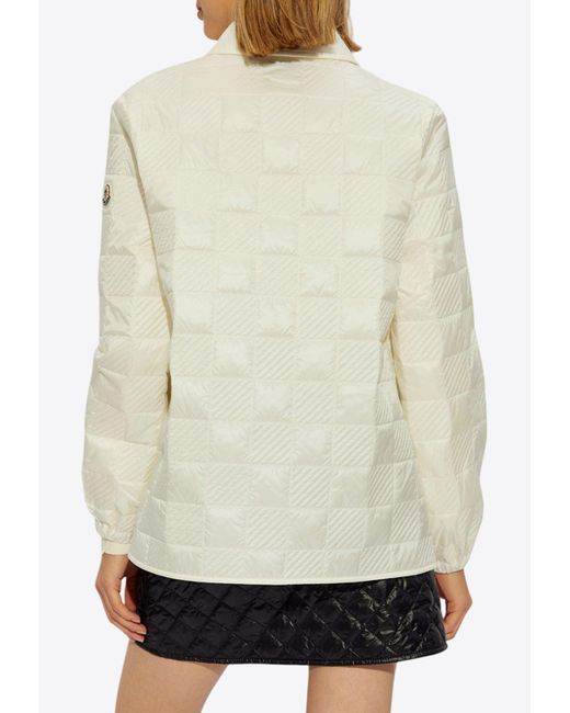 Moncler Checkerboard Quilted Padded Jacket in White | Lyst