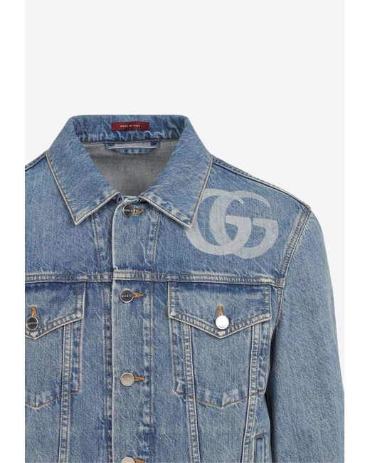 Gucci Logo Denim Jacket in Blue for Men | Lyst