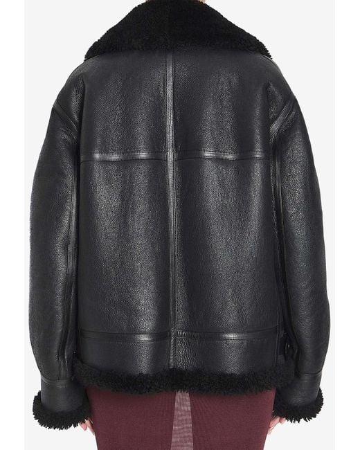 Saint Laurent Shearling-Trimmed Zip-Up Leather Jacket in Black | Lyst