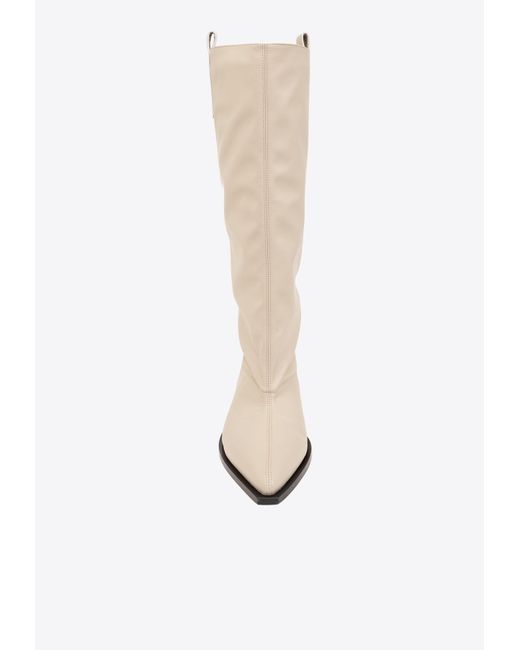 Ganni Western Loose Knee-High Tubular Boots in White | Lyst