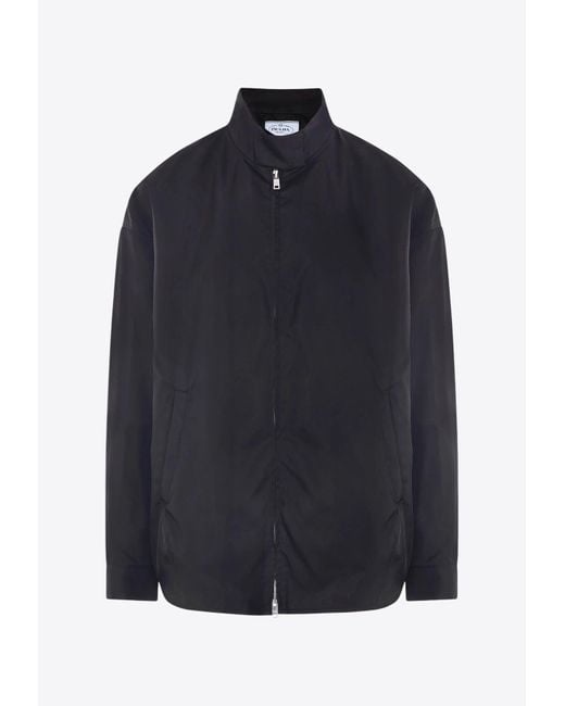 Prada Triangle Logo Oversized Zip-Up Jacket in Blue | Lyst