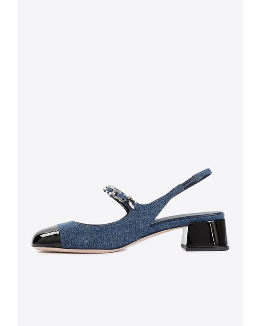 Miu Miu 50 Mary-jane Denim Slingback Pumps in Blue | Lyst