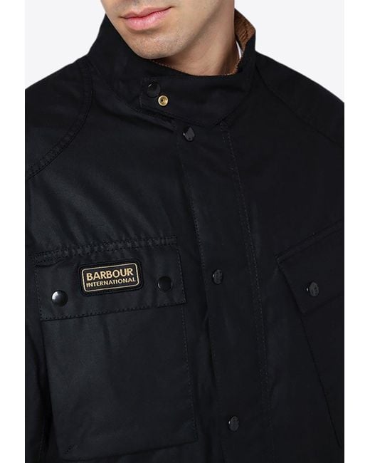 Barbour Logo Patch Waxed Field Jacket in Black for Men | Lyst