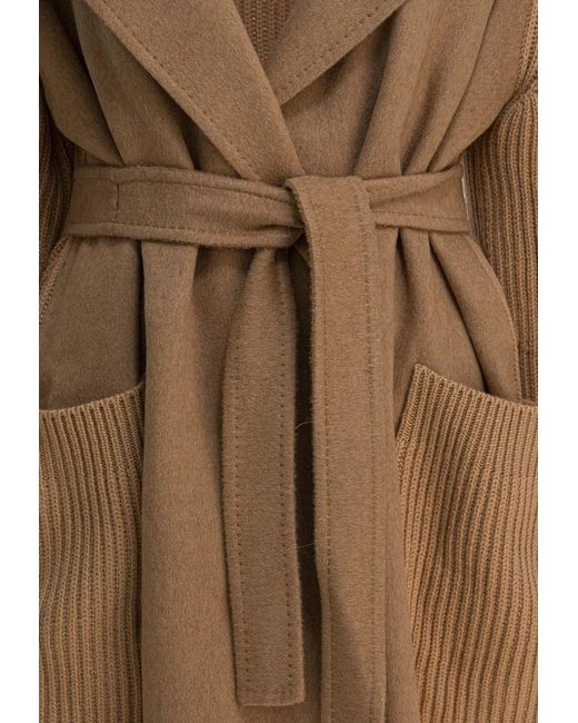 Max Mara Berard Belted Long Coat in Natural | Lyst