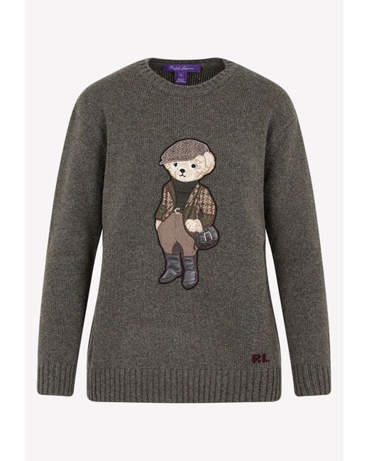 Ralph Lauren Tweed Knit Polo Bear Sweater in Gray | Lyst