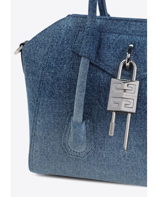Givenchy Mini Antigona Lock Denim Top Handle Bag in Blue | Lyst