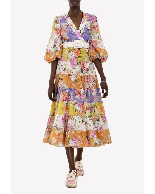 Zimmermann Cotton Pattie Floral Patchwork Wrap Midi Dress Save 10