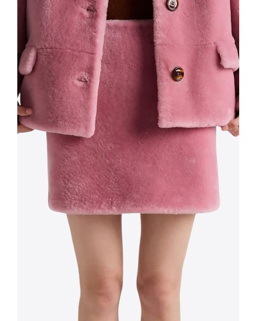 Prada Shearling A-Line Mini Skirt in Red | Lyst