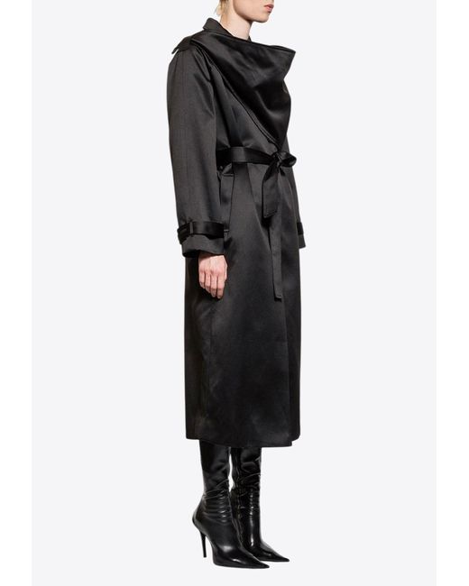 THE GARMENT Kelly Satin Trench Coat With Wrap-Panel in Black | Lyst