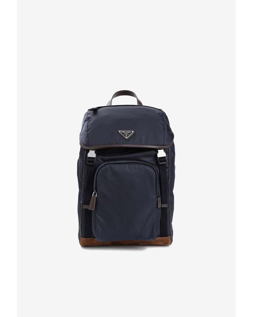 Prada Logo Re-Nylon Backpack in Blue for Men | Lyst