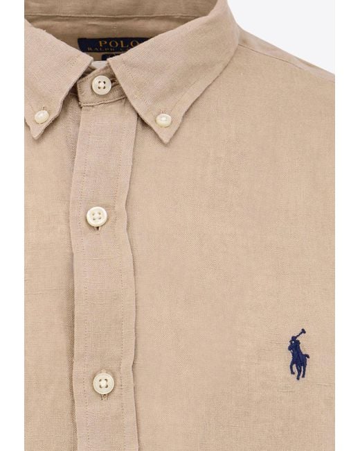 Polo Ralph Lauren Logo Button-Up Linen Shirt in Natural for Men | Lyst
