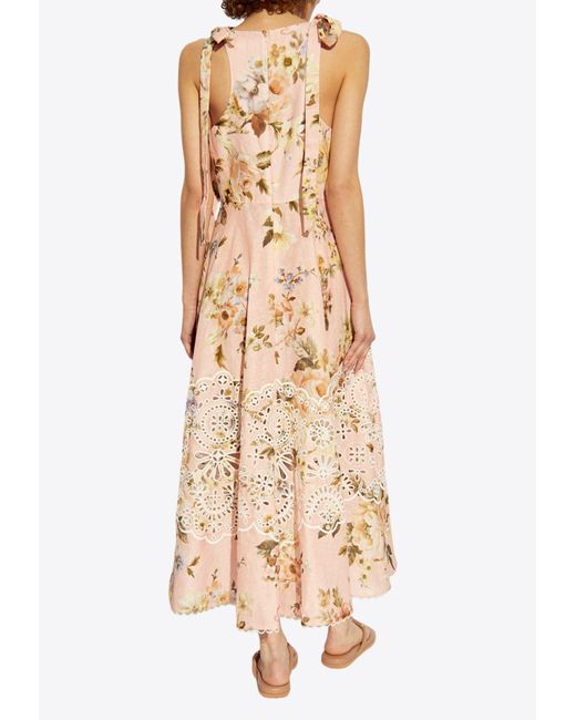 Zimmermann Acacia Broderie Anglaise Floral Midi Dress in Natural | Lyst