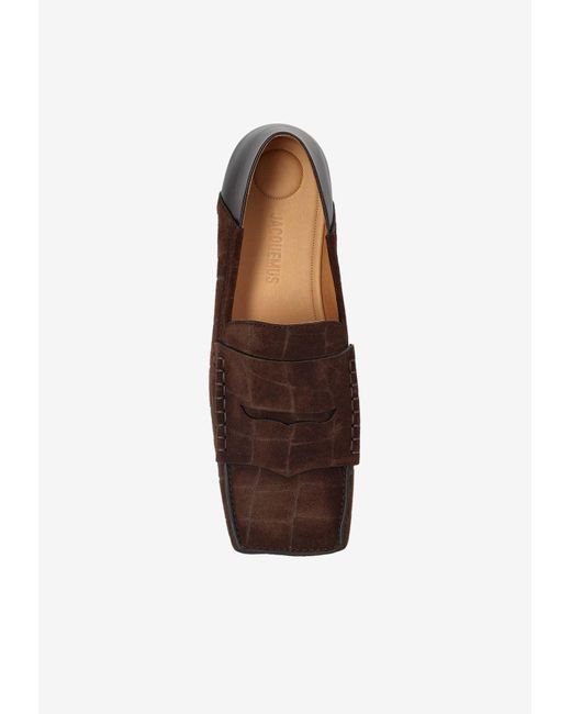 Jacquemus Carré Croc-Embossed Suede Loafers in Brown for Men | Lyst