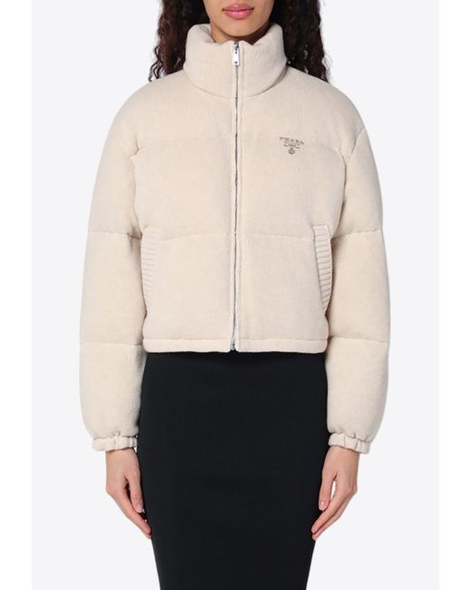 Prada Wool And Cashmere Cropped Down Jacket in Natural | Lyst