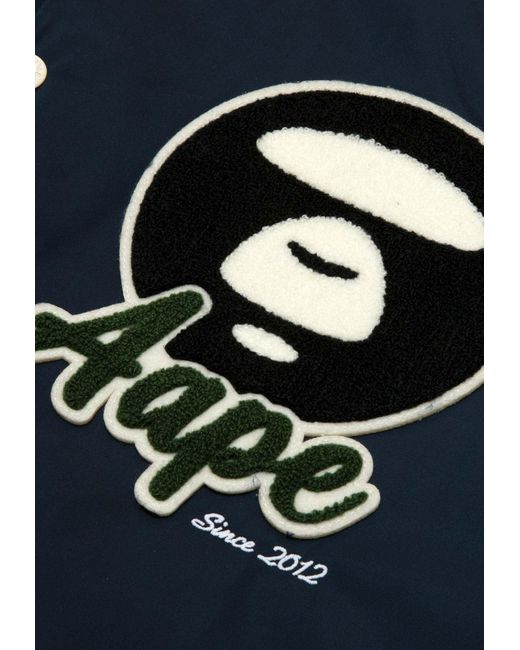 Aape Moonface Logo Varsity Bomber Jacket in Blue for Men | Lyst