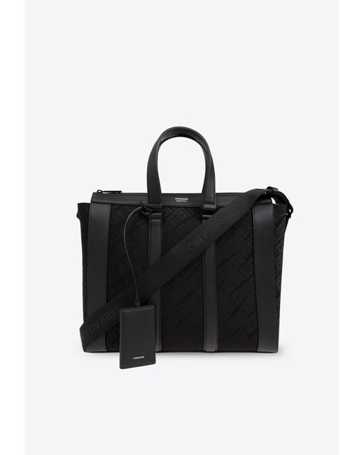 Ferragamo Monogram Jacquard Briefcase in Black for Men | Lyst