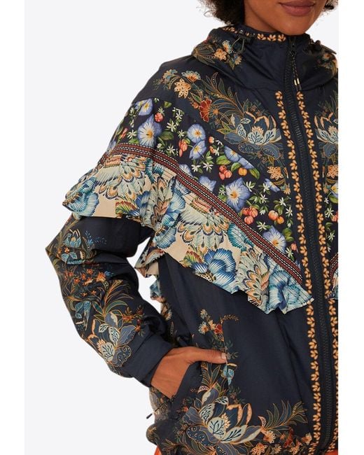 FARM Rio Flowers Ruffle Ski Jacket in Gray | Lyst