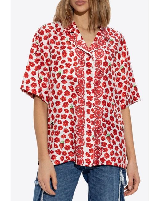 Versace Strawberry Garden Silk Shirt in Red | Lyst
