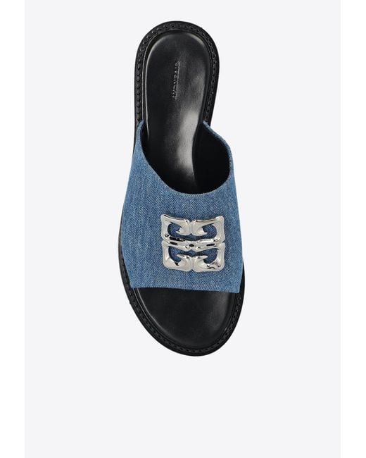 Givenchy Logo-Plaque Leather Slides in Blue | Lyst