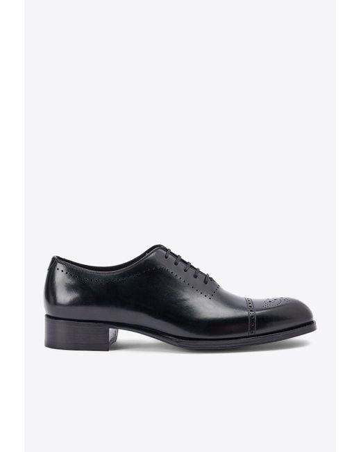 Tom Ford Edgar Leather Brogue Lace-Up Shoes in Black for Men | Lyst