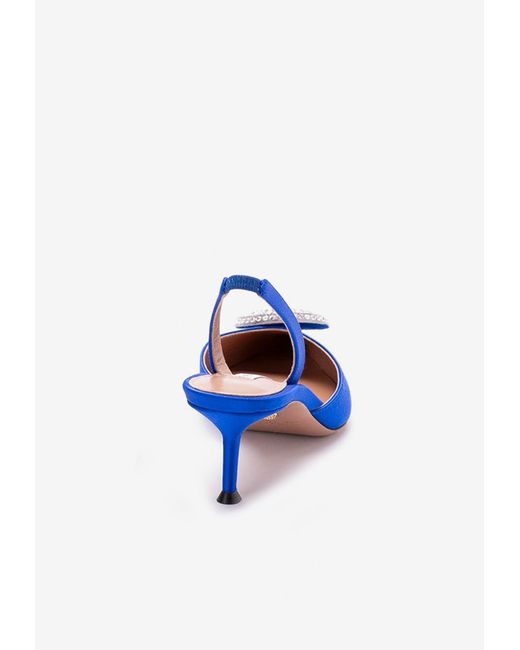 Aquazzura Crystal Hoop 50 Satin Slingback Pumps in Blue | Lyst