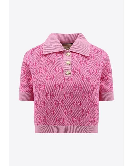 Gucci Gg Wool Jacquard Polo T-Shirt in Pink | Lyst