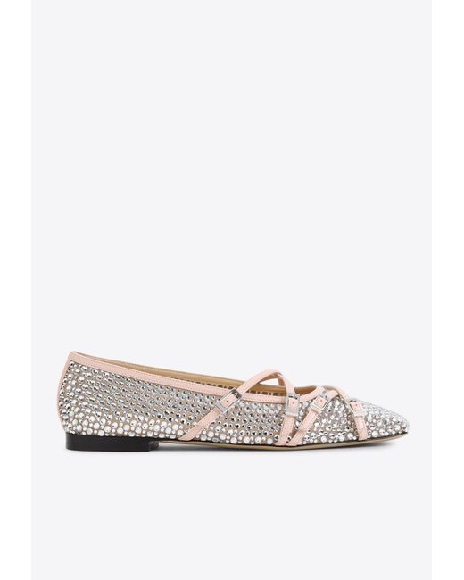 Mach & Mach Crystal Net Ballet Flats in White | Lyst