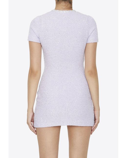 Self-Portrait Sequin Embellished Knitted Mini Dress in White | Lyst Self-Portrait Sequin Embellished Knitted Mini Dress in White | Lyst