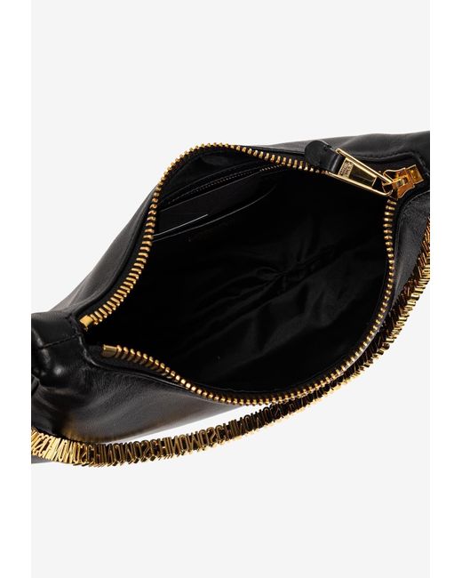 Moschino Mini Logo Plaque Leather Hobo Bag in Black | Lyst