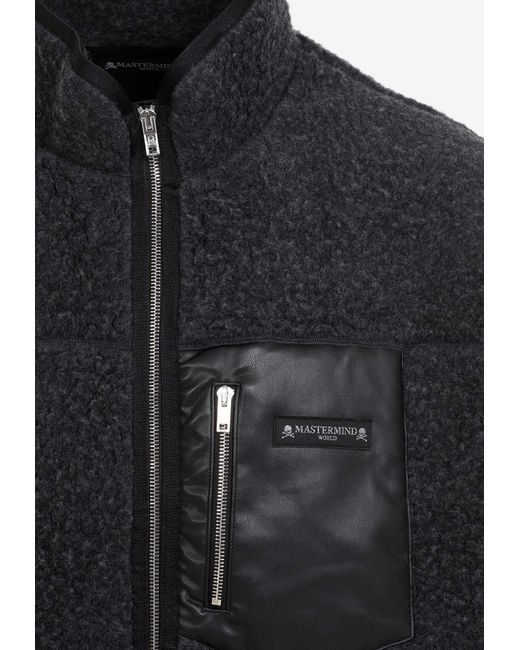 Mastermind Japan Teddy Zip-Up Jacket in Black for Men | Lyst