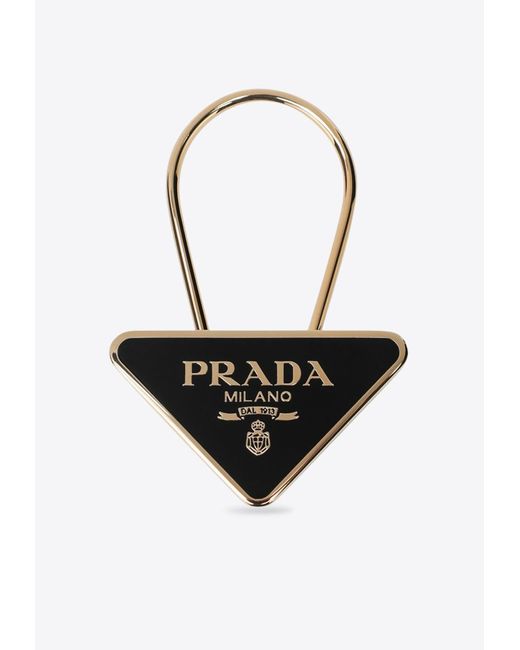 Prada Enameled Metal Triangle Logo Key-Ring in Black | Lyst