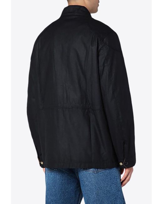 Barbour Logo Patch Waxed Field Jacket in Black for Men | Lyst