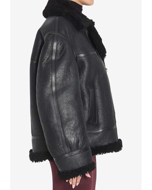 Saint Laurent Shearling-Trimmed Zip-Up Leather Jacket in Black | Lyst