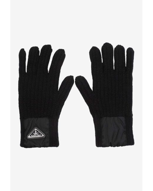 Prada Logo Wool And Cashmere Gloves in Black for Men | Lyst