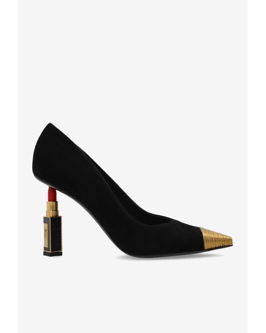 Balmain Lipstick 95 Suede Pumps in Black | Lyst