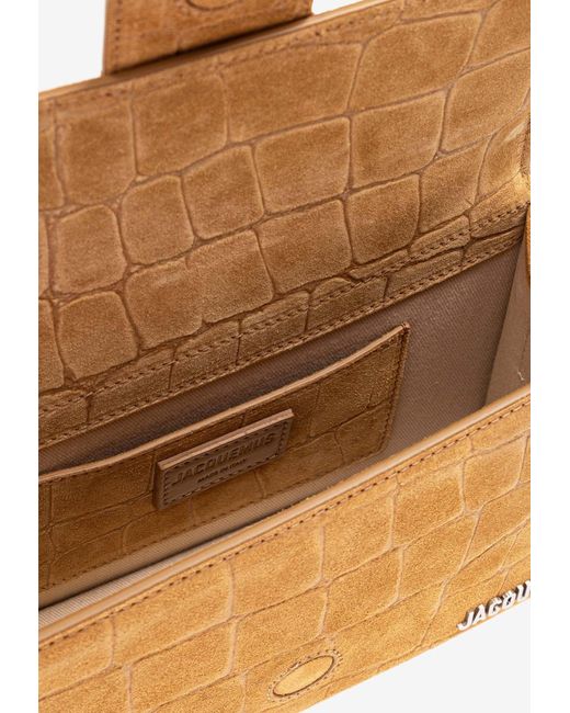 Jacquemus Le Grand Bambino Croc-Embossed Suede Top Handle Bag in ...