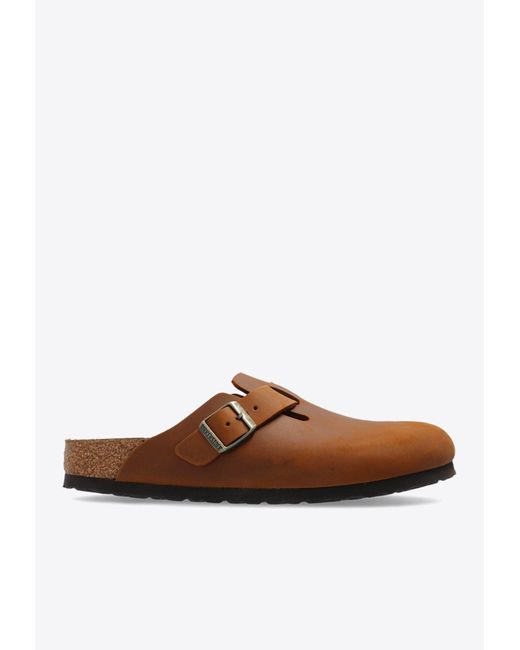 Birkenstock Boston Oiled-Leather Buckled Clogs in Brown | Lyst