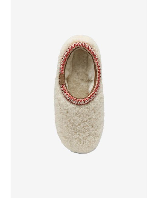 UGG Tasman Maxi Curly Shearling Flat Mules in White | Lyst