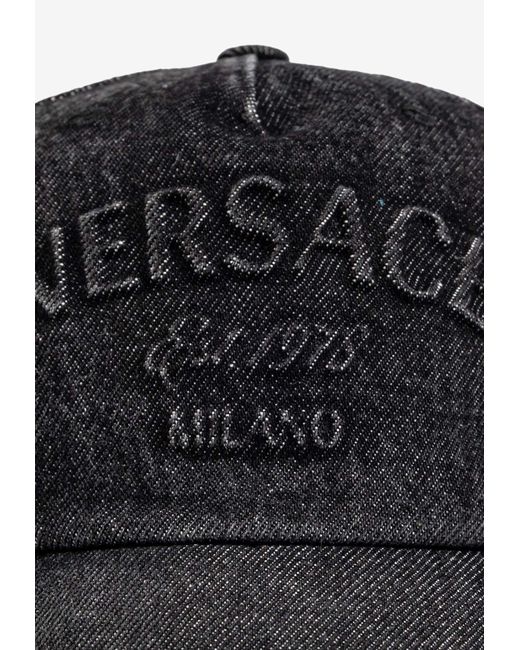 Versace Logo Embossed Denim Baseball Cap in Black for Men | Lyst