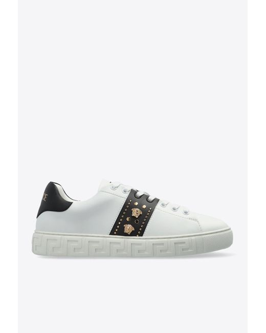Versace Studded Greca Low-Top Sneakers in White | Lyst
