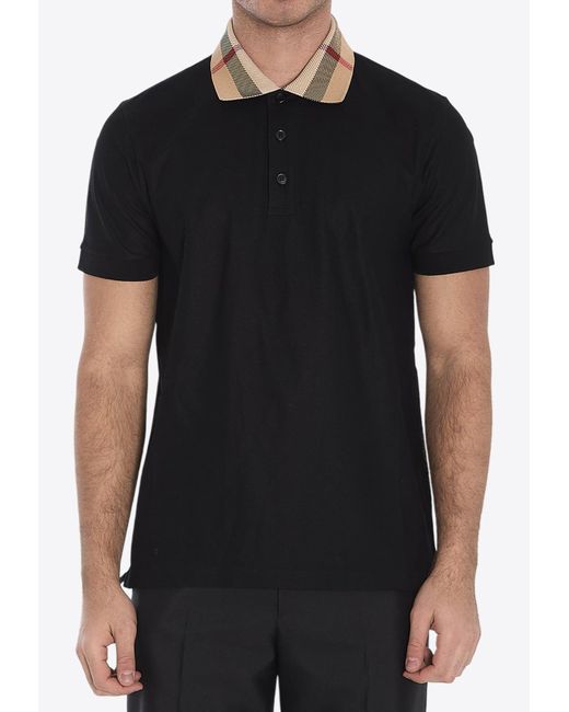 Burberry Check Collar Polo T-Shirt in Black for Men | Lyst