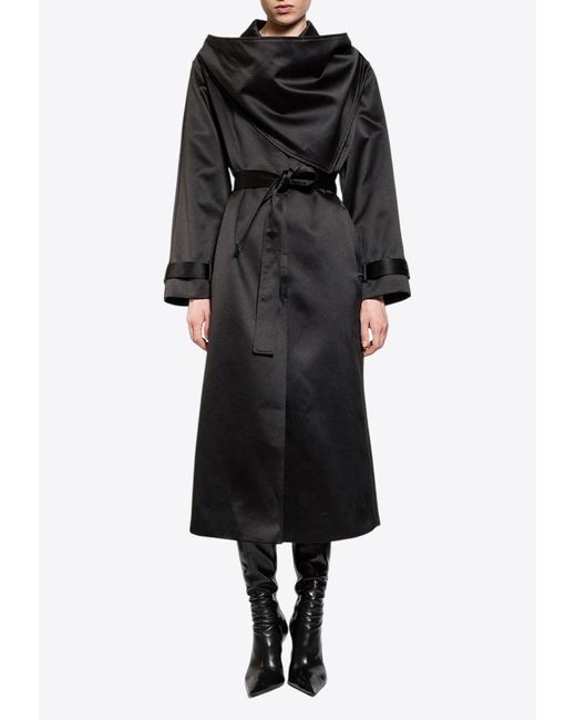 THE GARMENT Kelly Satin Trench Coat With Wrap-Panel in Black | Lyst