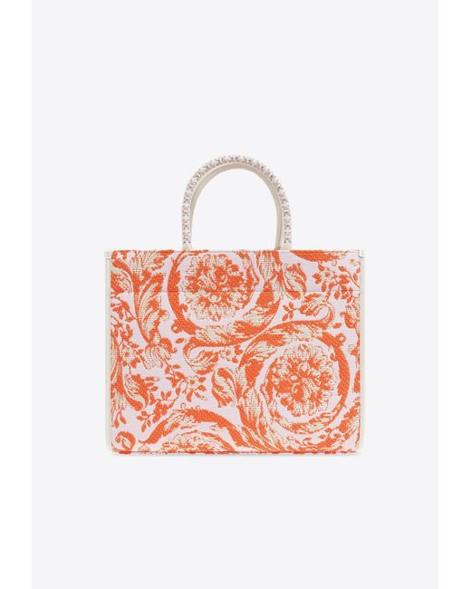 Versace Medium Barocco Athena Tote Bag in Orange | Lyst