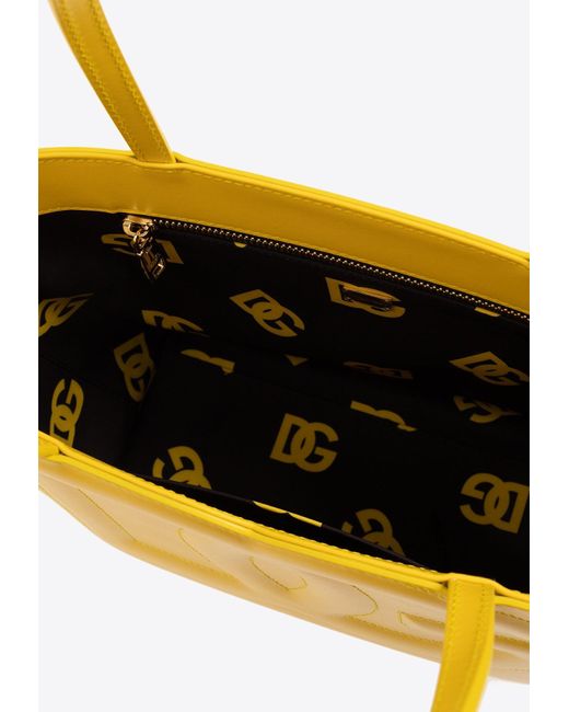 Dolce & Gabbana Small Dg Logo Calf Leather Tote Bag in Yellow | Lyst