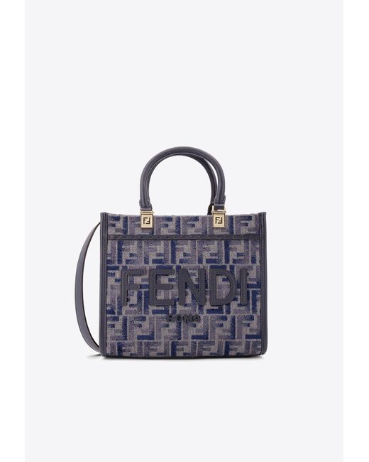 Fendi Small Sunshine Ff Jacquard Tote Bag in Blue | Lyst