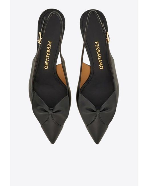 Ferragamo Felli 40 Soft Bow Slingback Pumps in Black | Lyst