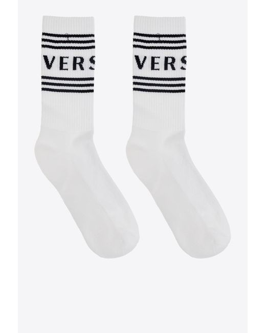 Versace 90S Vintage Logo Jacquard Socks in White for Men | Lyst