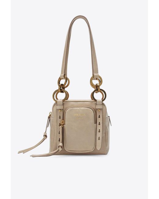 Prada Mini Dangle Leather Shoulder Bag in Natural | Lyst