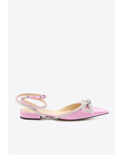 Mach & Mach Double Bow Satin Slingback Flats in Pink | Lyst