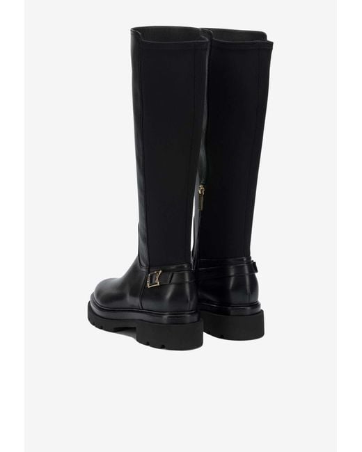 Santoni Leather Knee-High Boots in Black | Lyst